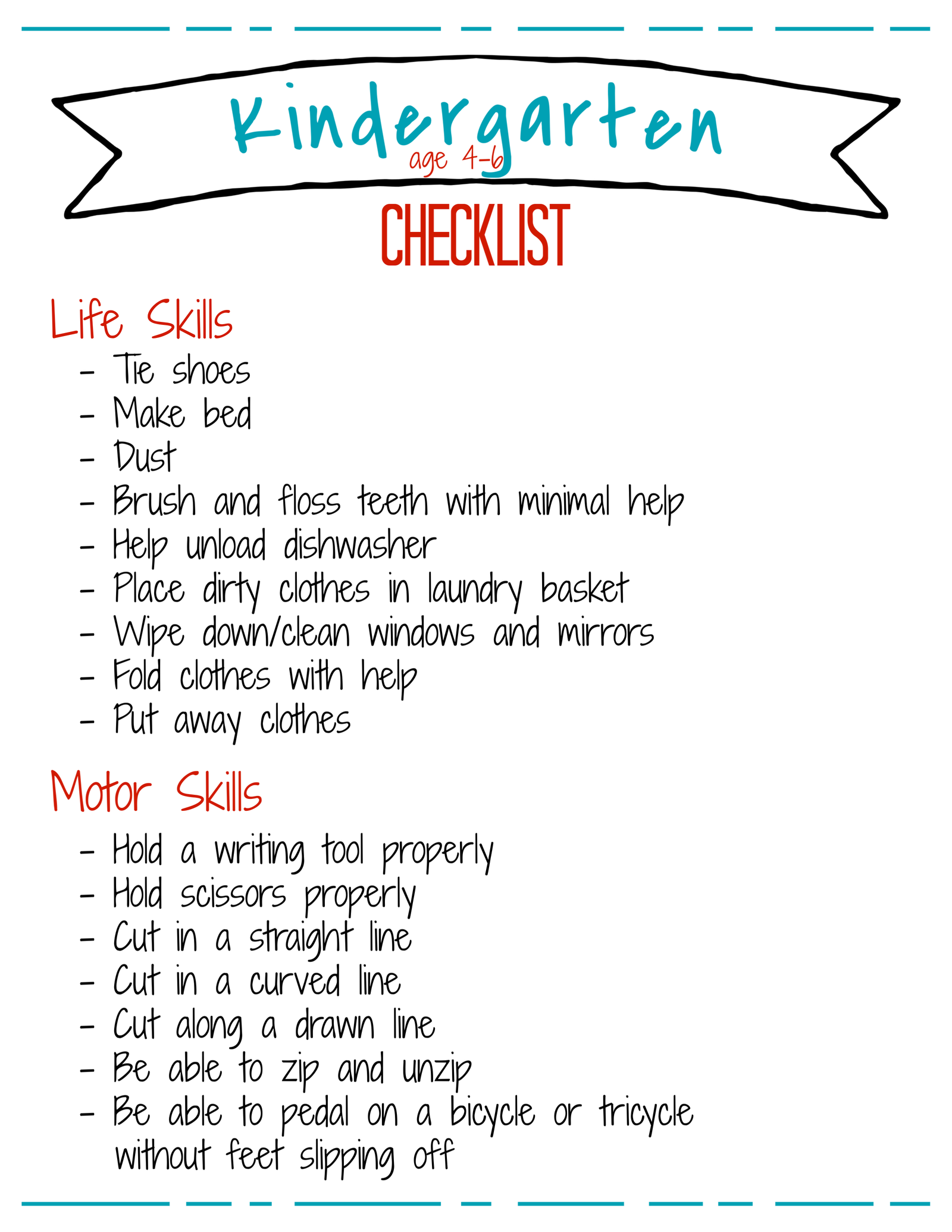 Kindergarten Checklist the Girl On Foxy Lane Kindergarten Checklist the Girl On Foxy Lane